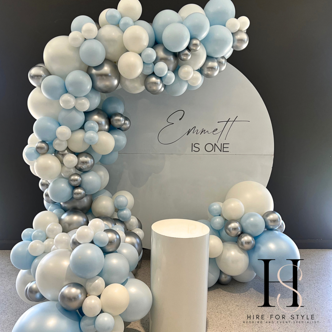 White Round Backdrop with Plinth and Optional Signage | Hire For Style