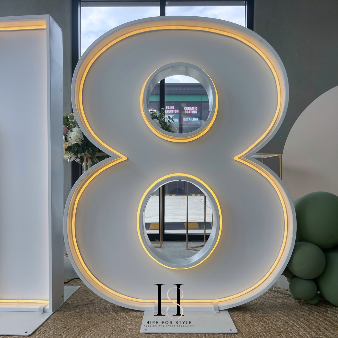 Number 8 Marquee LED 1.2mH Hire | Hire For Style