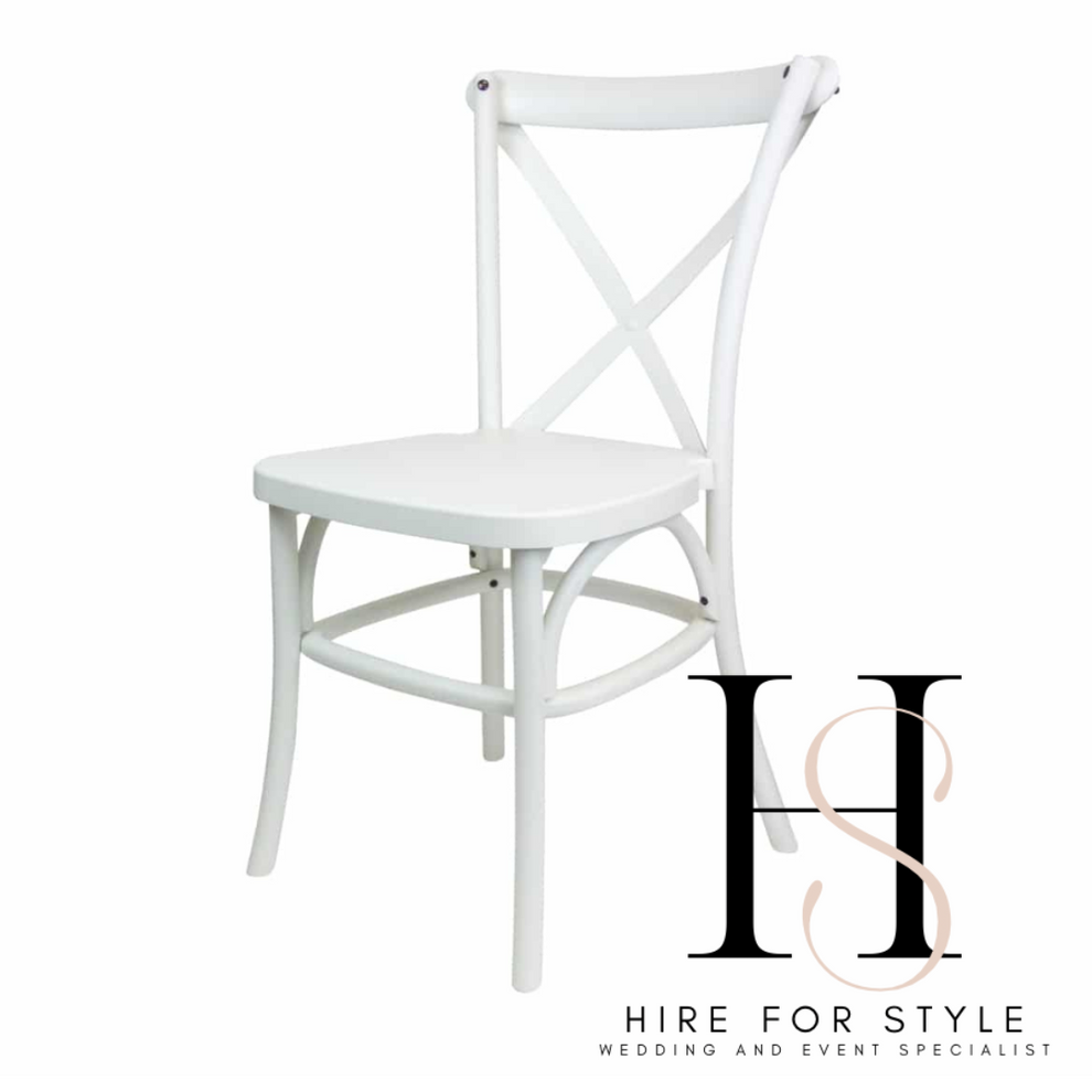 Hire White Cross Back Chair – Hire For Style