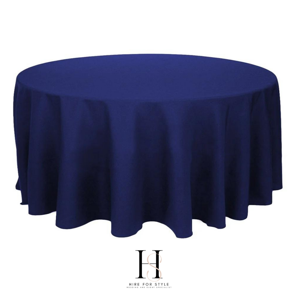 Large 300cm Navy Blue Round Tablecloth Hire – Hire For Style