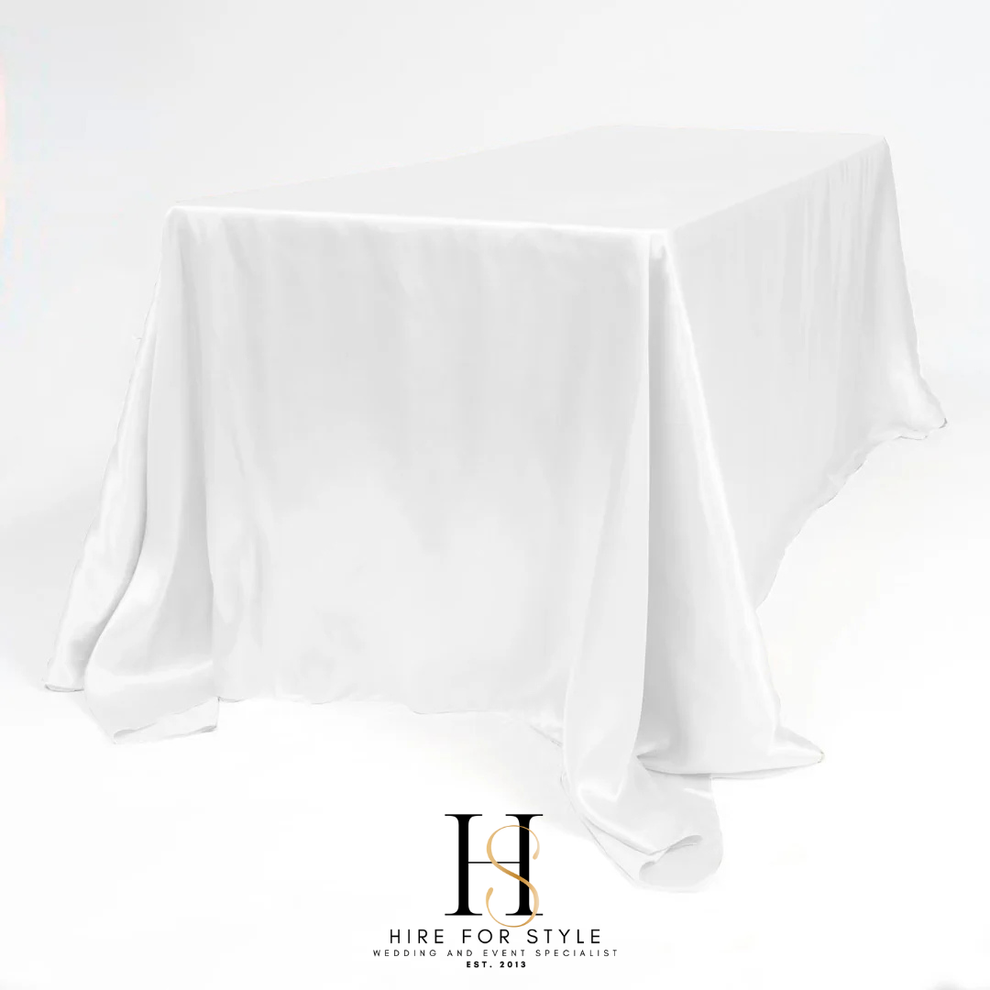 Large White Satin Table Overlay Hire – Hire For Style