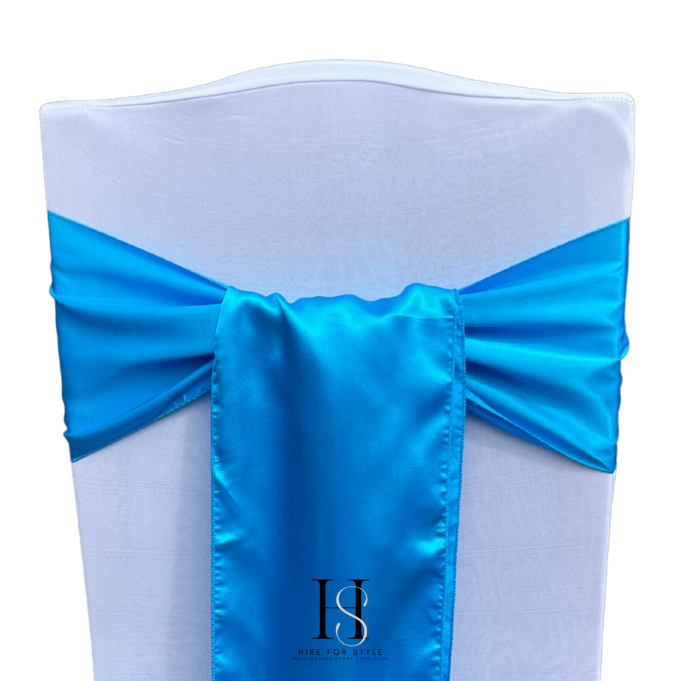 Hire Bright Blue Satin Chair Sash – Hire For Style