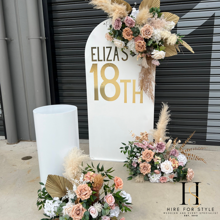 Single Arch Backdrop with Boho Florals Package – Hire For Style