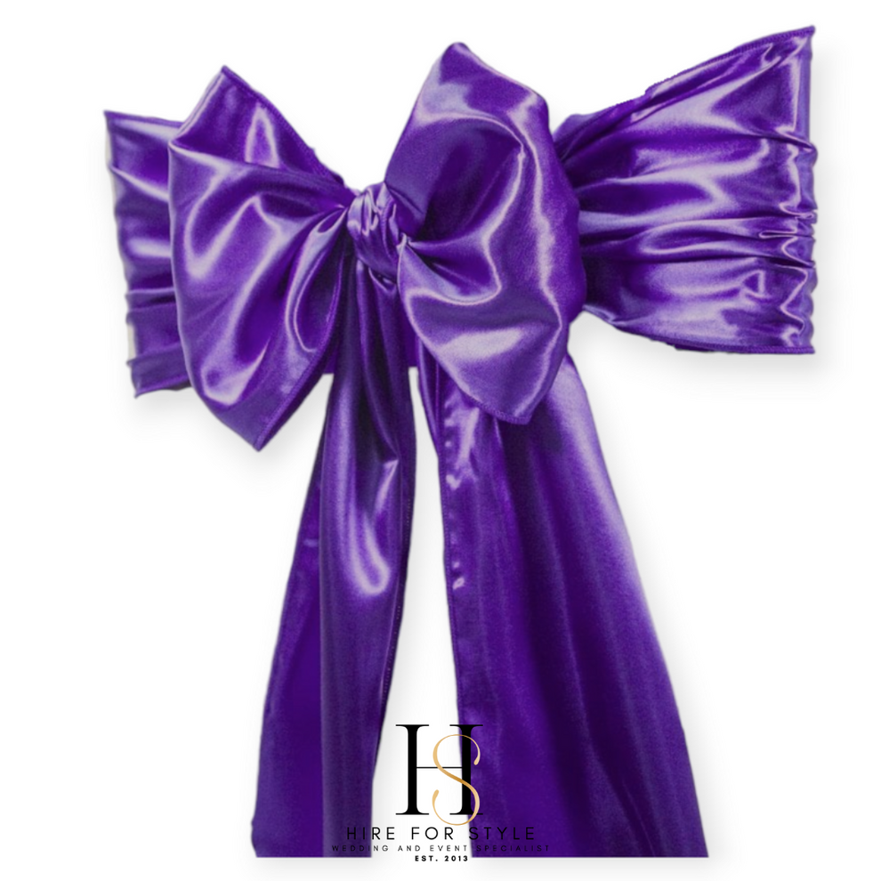 Royal Purple Satin Chair Sash Hire – Hire For Style