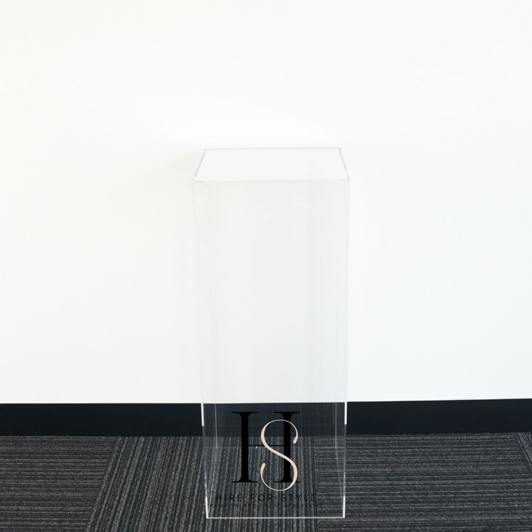 XLarge Clear Square Acrylic Plinth Hire – Hire For Style